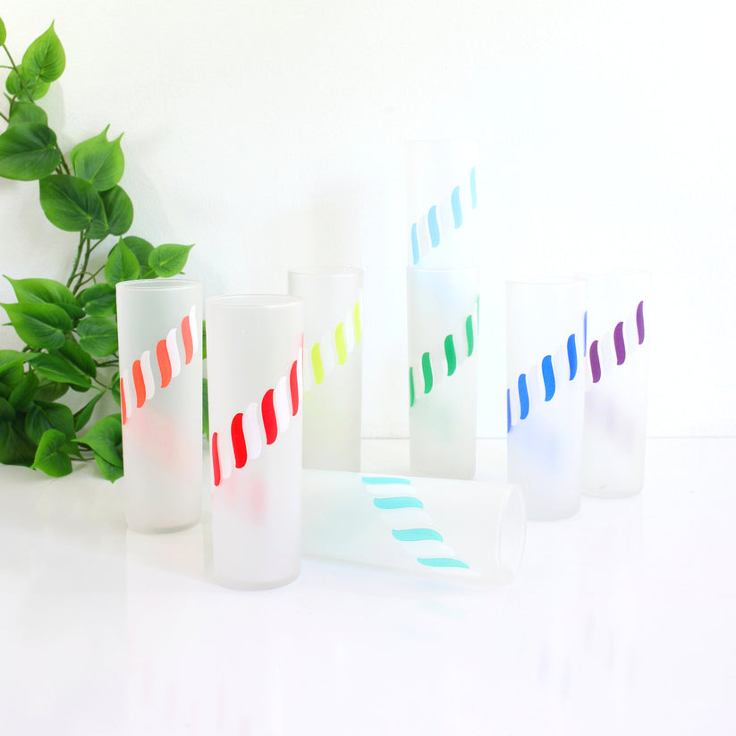Set of 8 Vintage Libbey Rainbow Candy Stripe Frosted Iced Tea Glasses ...