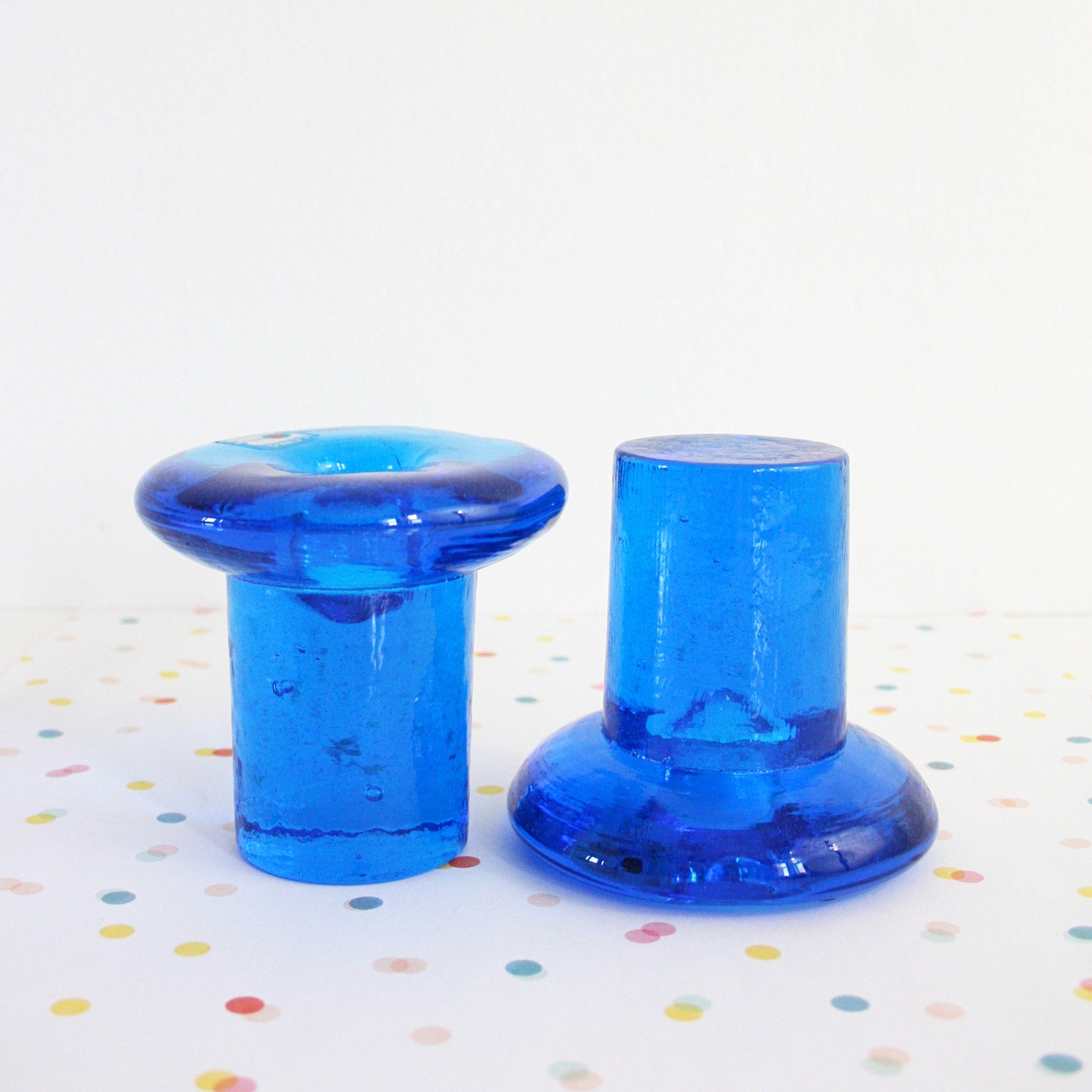 SOLD - Mid Century Modern Blenko Glass Mushroom Candle Holders – Wise ...
