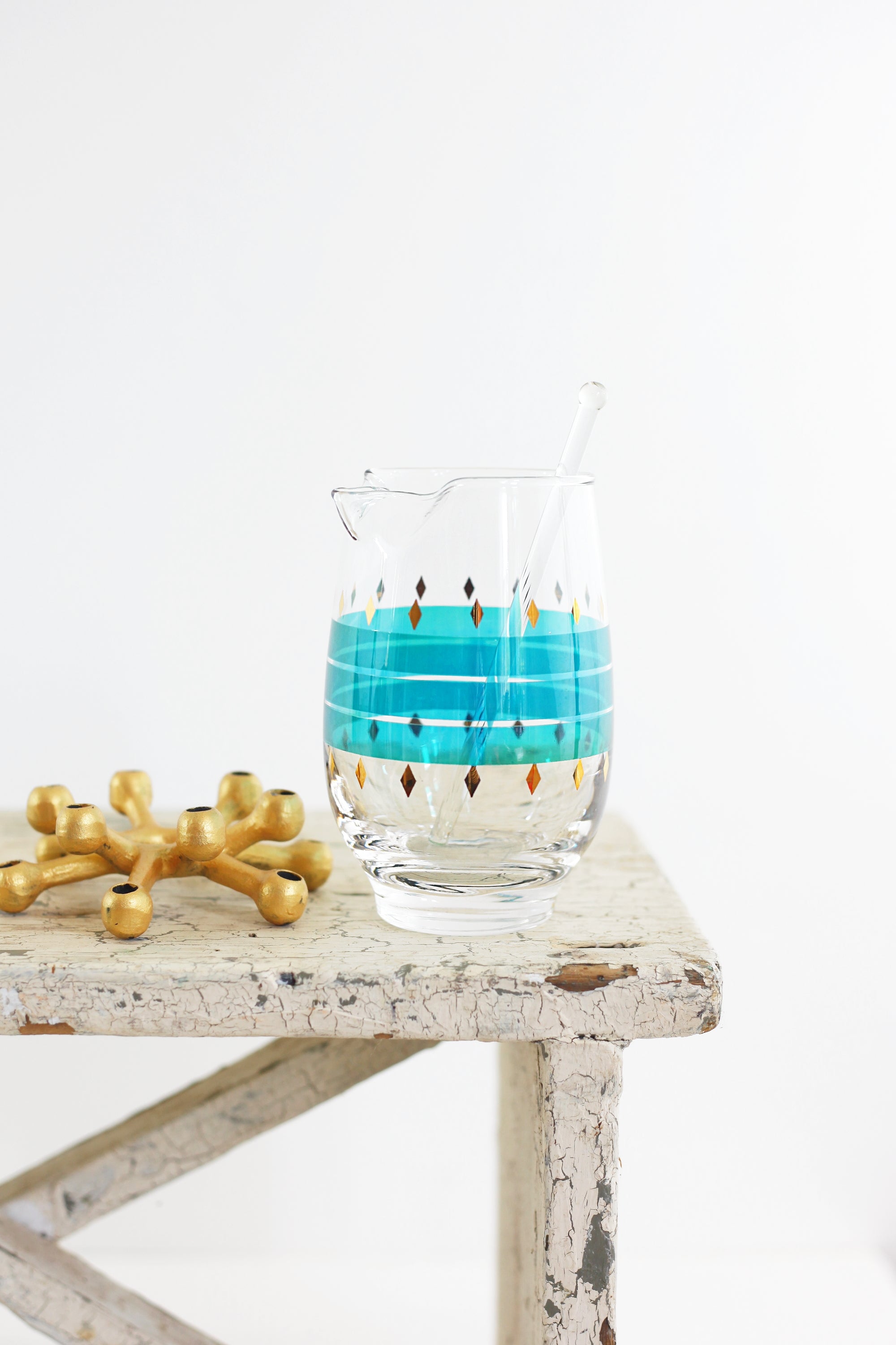 SOLD - Mid Century Modern Aqua & Gold Maritni Pitcher – Wise Apple Vintage