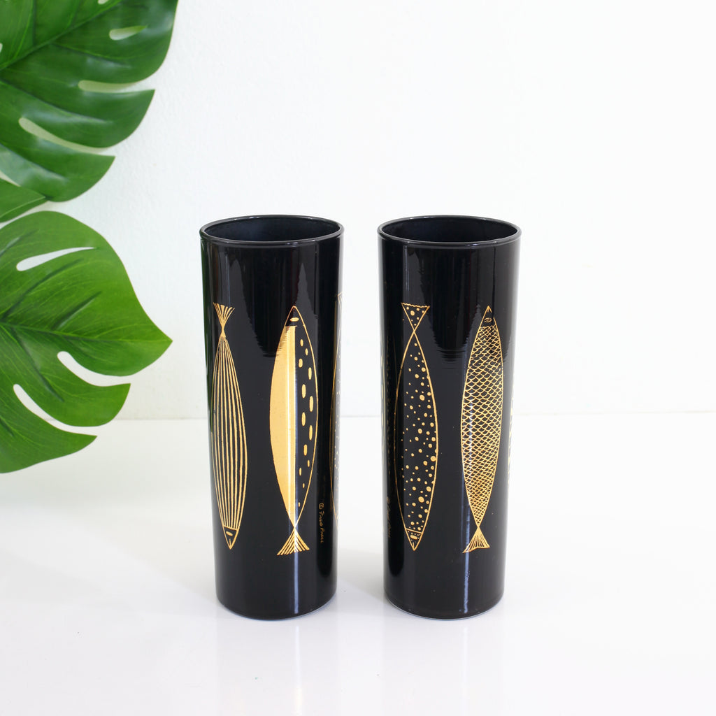 SOLD - Mid Century Modern Black & Gold Fred Press Fish Glasses – Wise ...