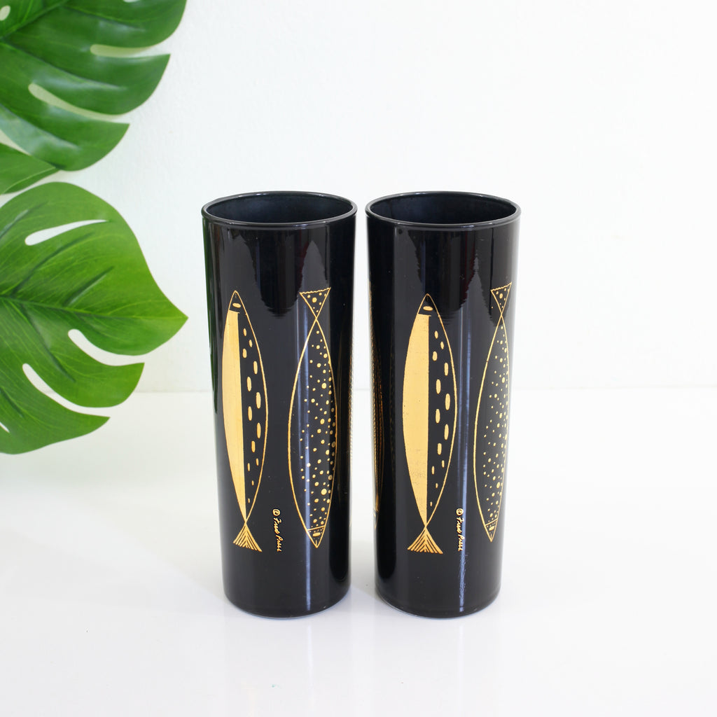 SOLD - Mid Century Modern Black & Gold Fred Press Fish Glasses – Wise ...
