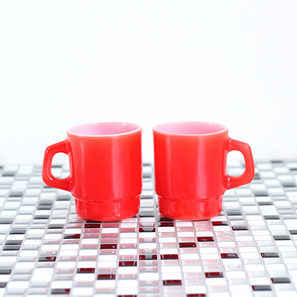 SOLD - Vintage Red Stacking Anchor Hocking Milk Glass Mugs – Wise Apple ...