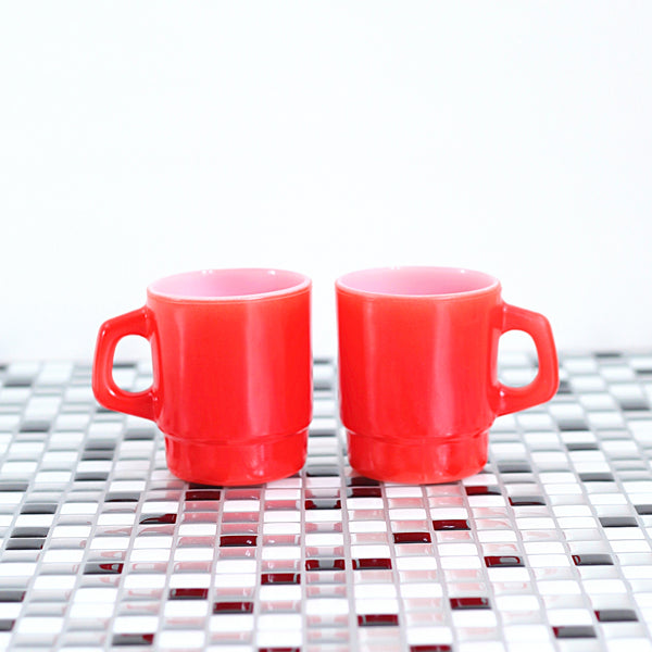 SOLD - Vintage Red Stacking Anchor Hocking Milk Glass Mugs – Wise Apple ...