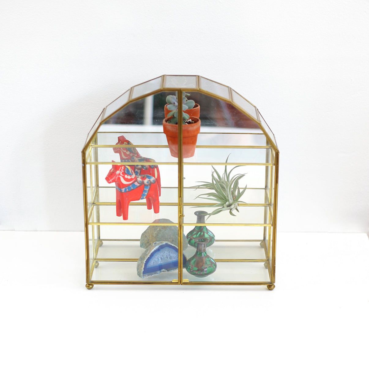 SOLD - Vintage Glass & Brass Mirrored Curio Display Box – Wise Apple ...