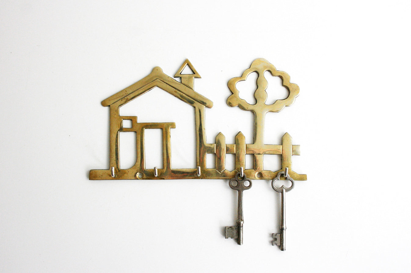 SOLD - Vintage Brass House Wall Hooks / Metal Neighborhood Key Rack ...