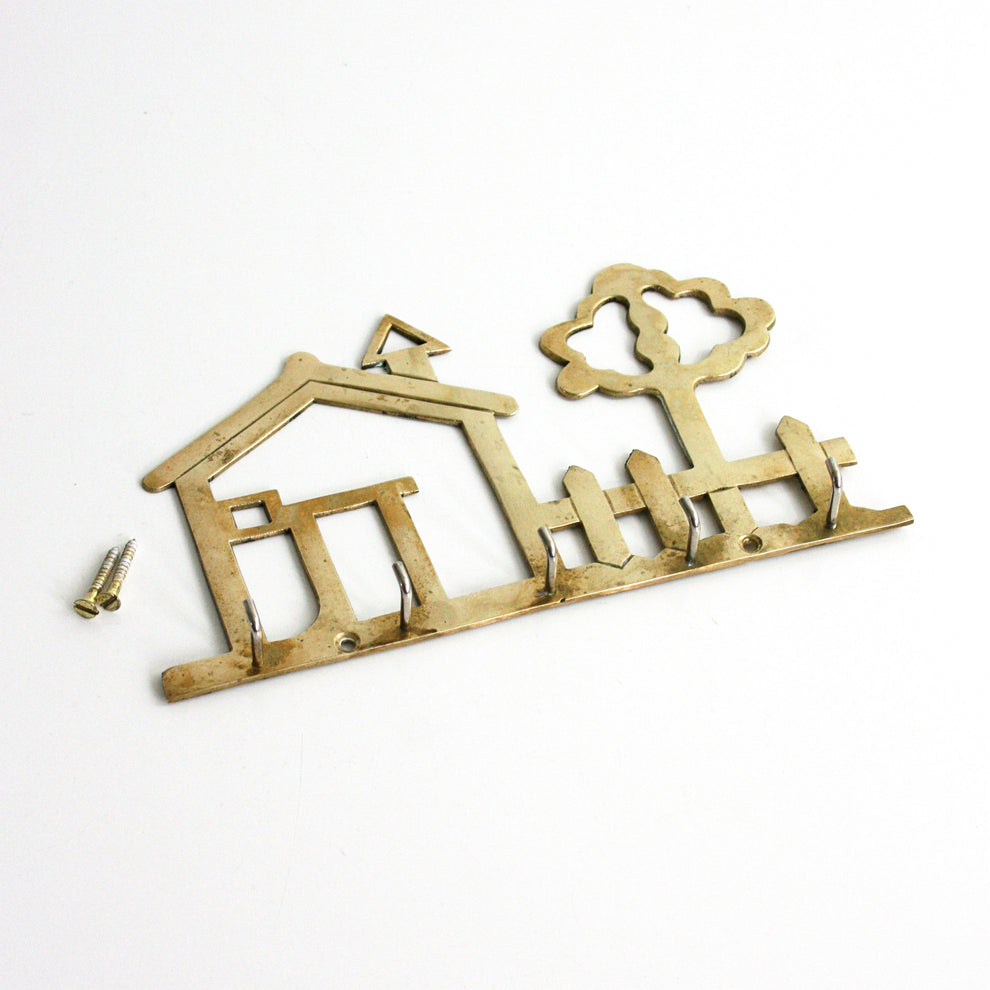 SOLD - Vintage Brass House Wall Hooks / Metal Neighborhood Key Rack ...