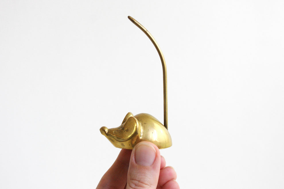 SOLD - Vintage Brass Mouse Figurine / Mid Century Brass Mouse Note Hol ...