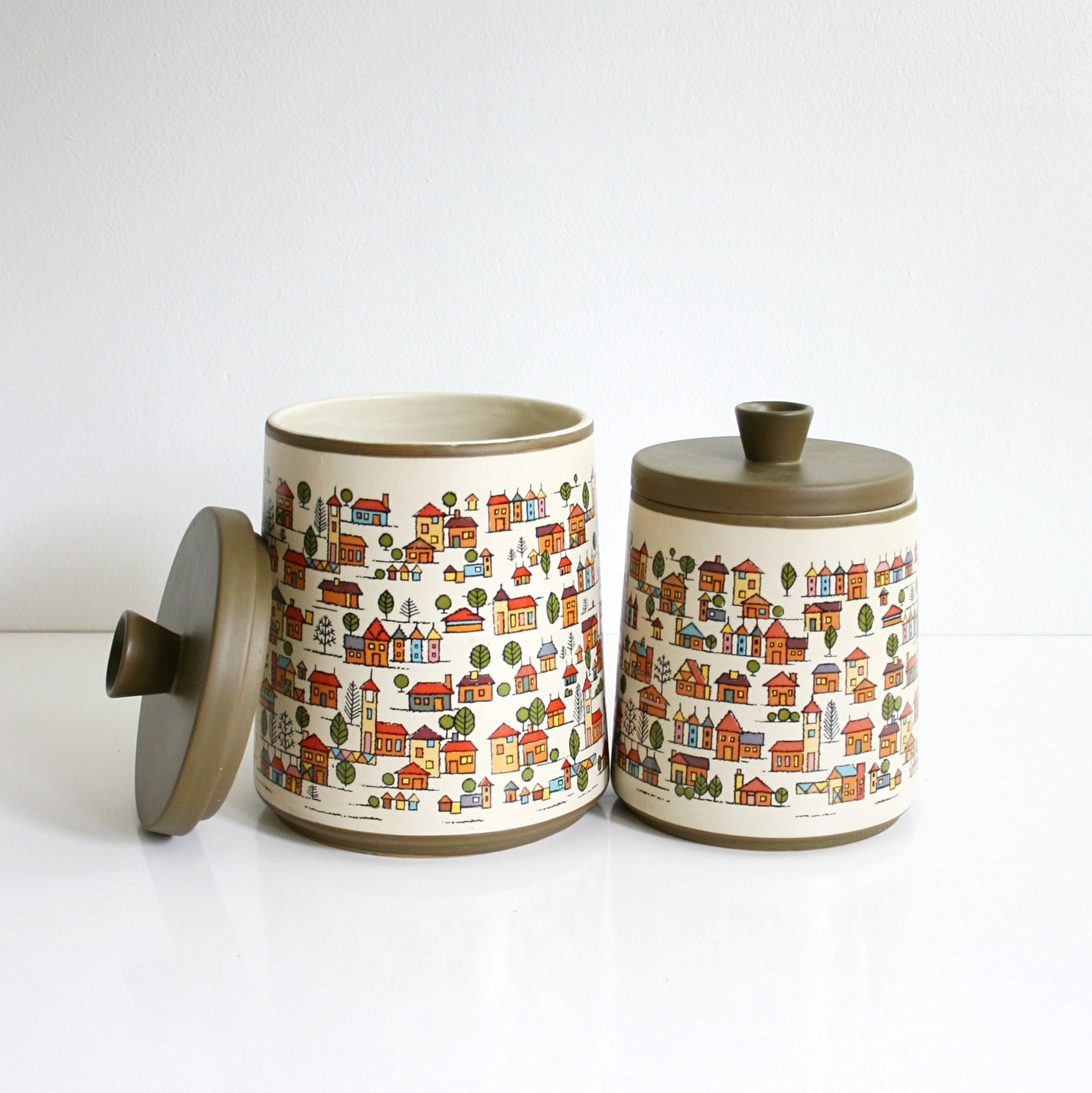 SOLD - Vintage Country Village Stoneware Canister Set / Vintage Houses ...
