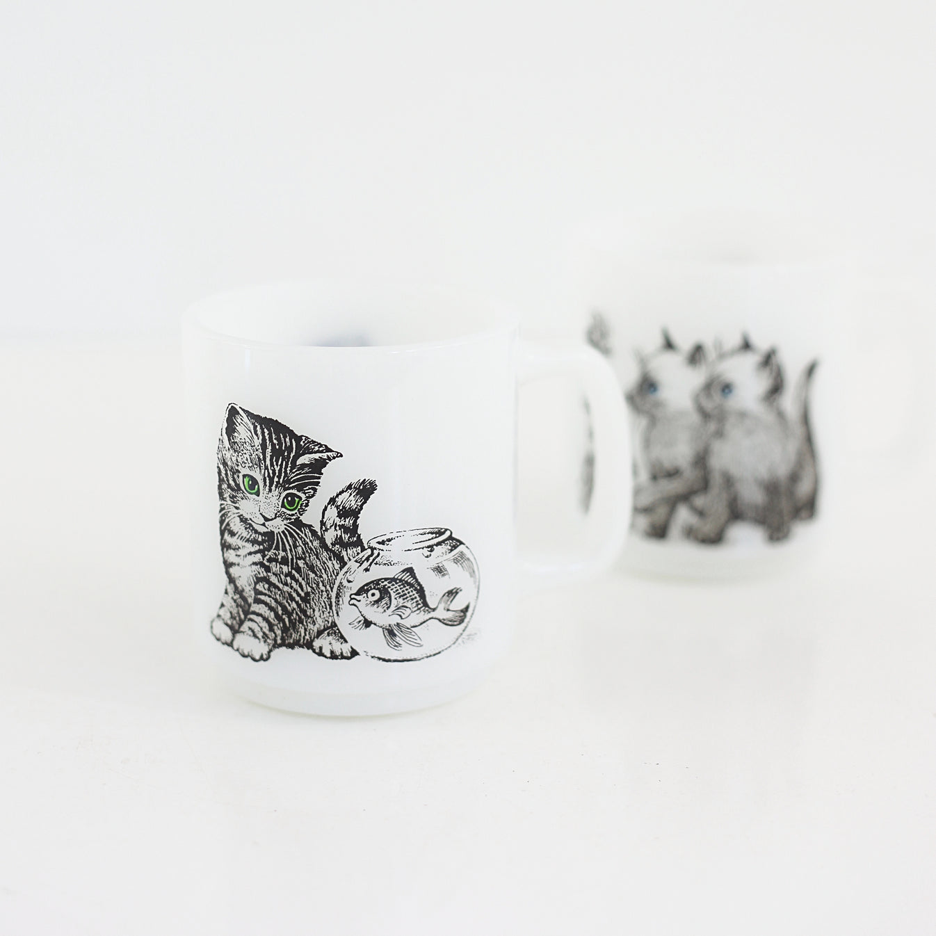 SOLD - Vintage Glasbake Milk Glass Cat Mugs – Wise Apple Vintage