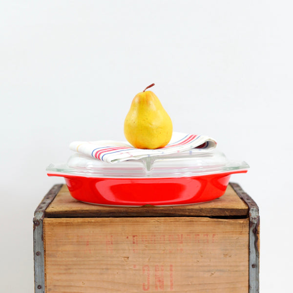 SOLD - Vintage Red Pyrex 1 Quart Divided Casserole Dish – Wise Apple ...