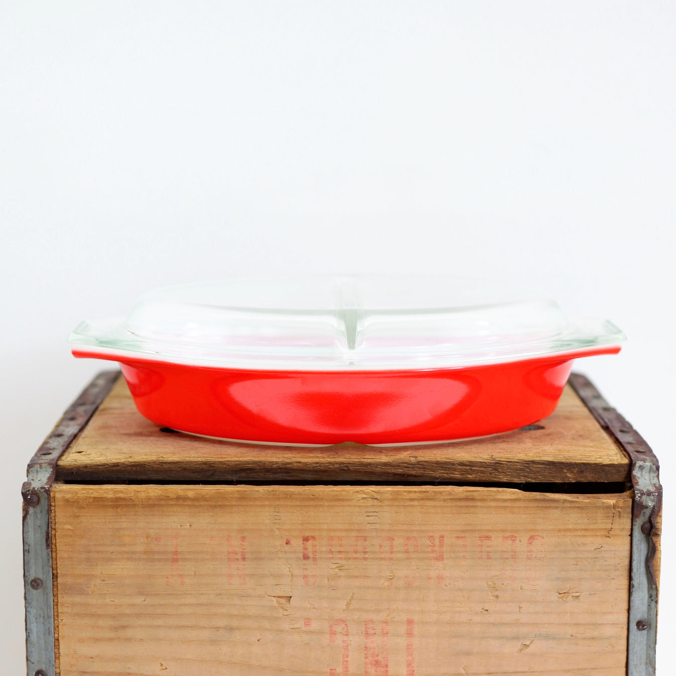SOLD - Vintage Red Pyrex 1 Quart Divided Casserole Dish – Wise Apple ...