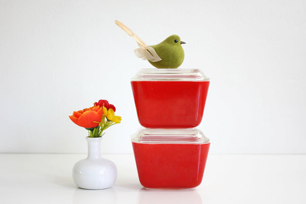 SOLD - Vintage Pair of Red Pyrex Refrigerator Dishes / Vintage Red Pyr ...