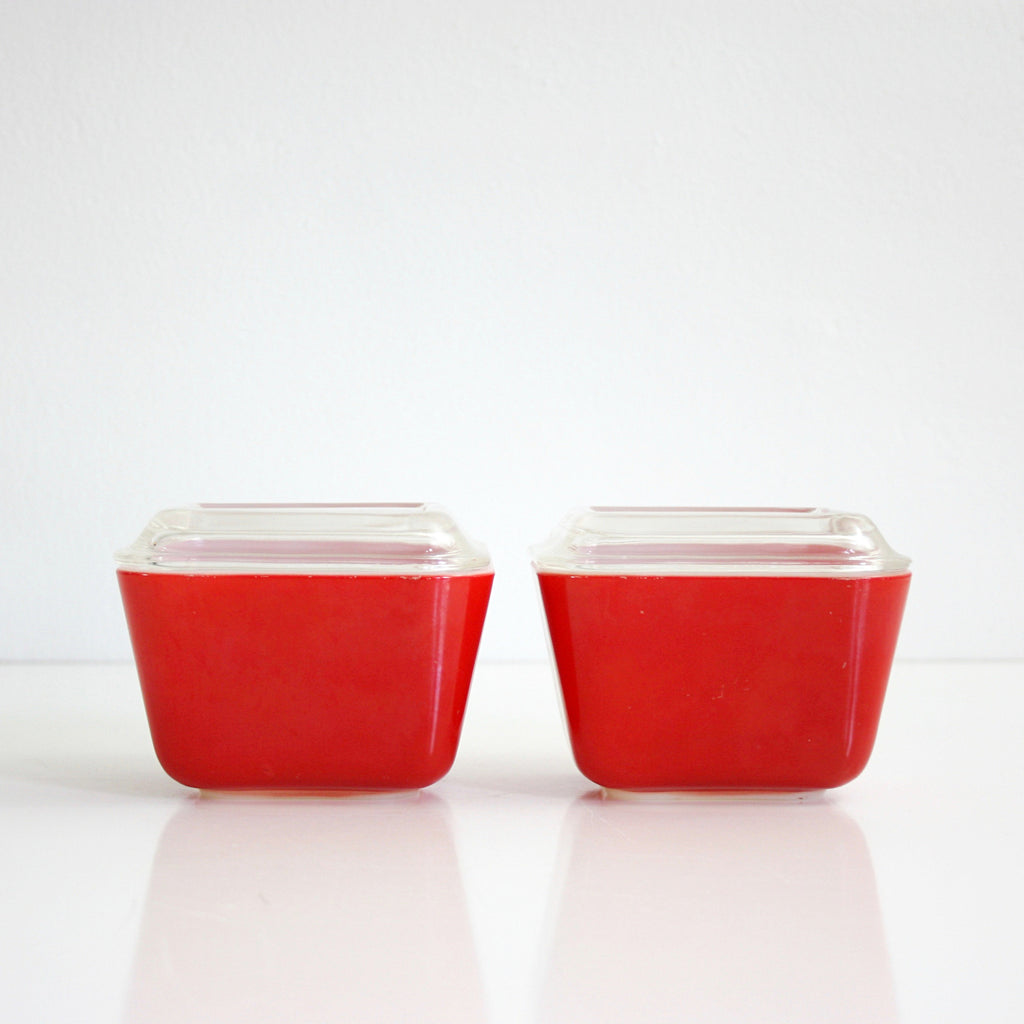 SOLD - Vintage Pair of Red Pyrex Refrigerator Dishes / Vintage Red Pyr ...