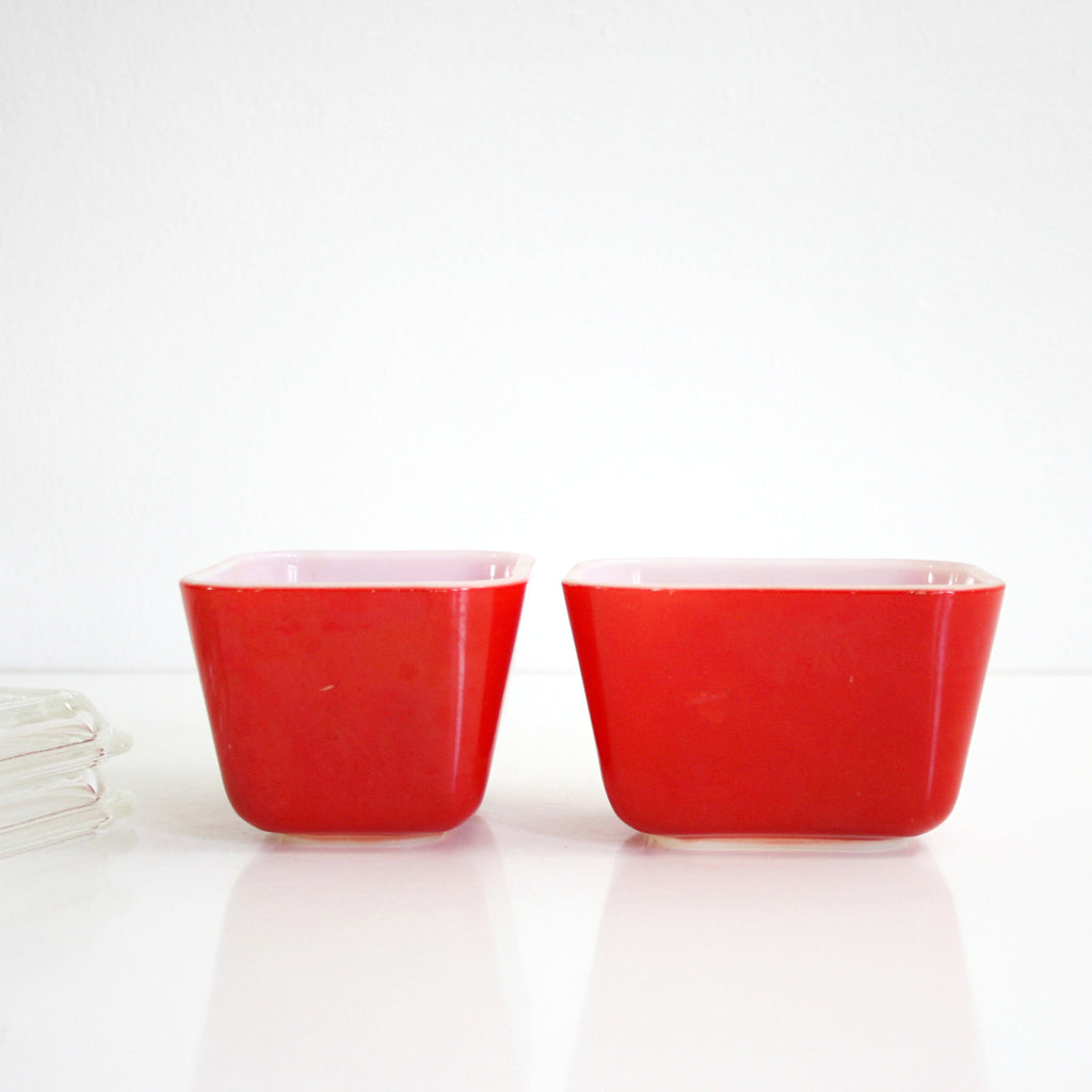 SOLD - Vintage Pair of Red Pyrex Refrigerator Dishes / Vintage Red Pyr ...
