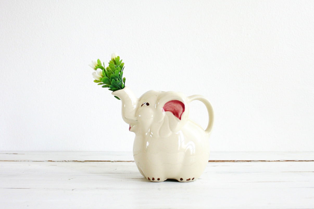 SOLD - Vintage Shawnee Ceramic Elephant Pitcher / Mid Century Figural ...